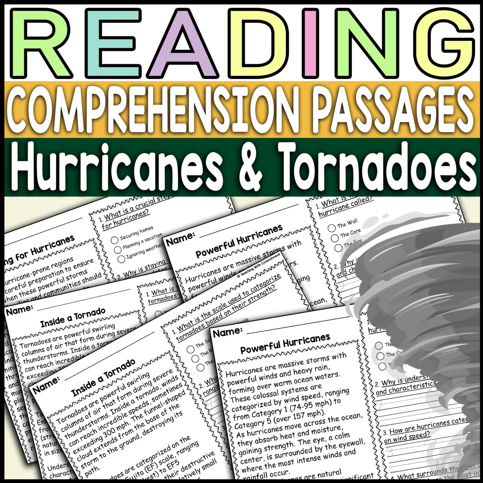 Reading Comprehension Worksheet Hurricane And Tornadoes - Printable ...