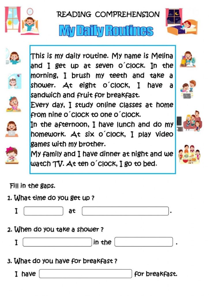 Reading Comprehension Worksheets Daily Routines - Printable Template Free