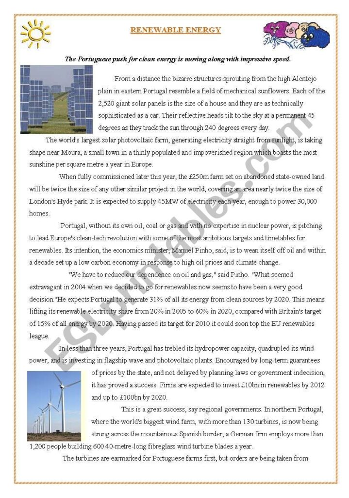Renewable Energy Reading Comprehension Worksheet - Printable Template Free